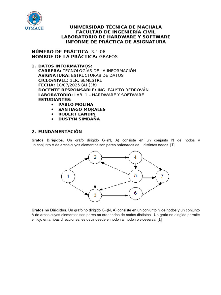 Informe-3 - 1-PracticaAsignatura06 - Estructuras de Datos - 2025-1 | PDF | Vértice (teoría de ...