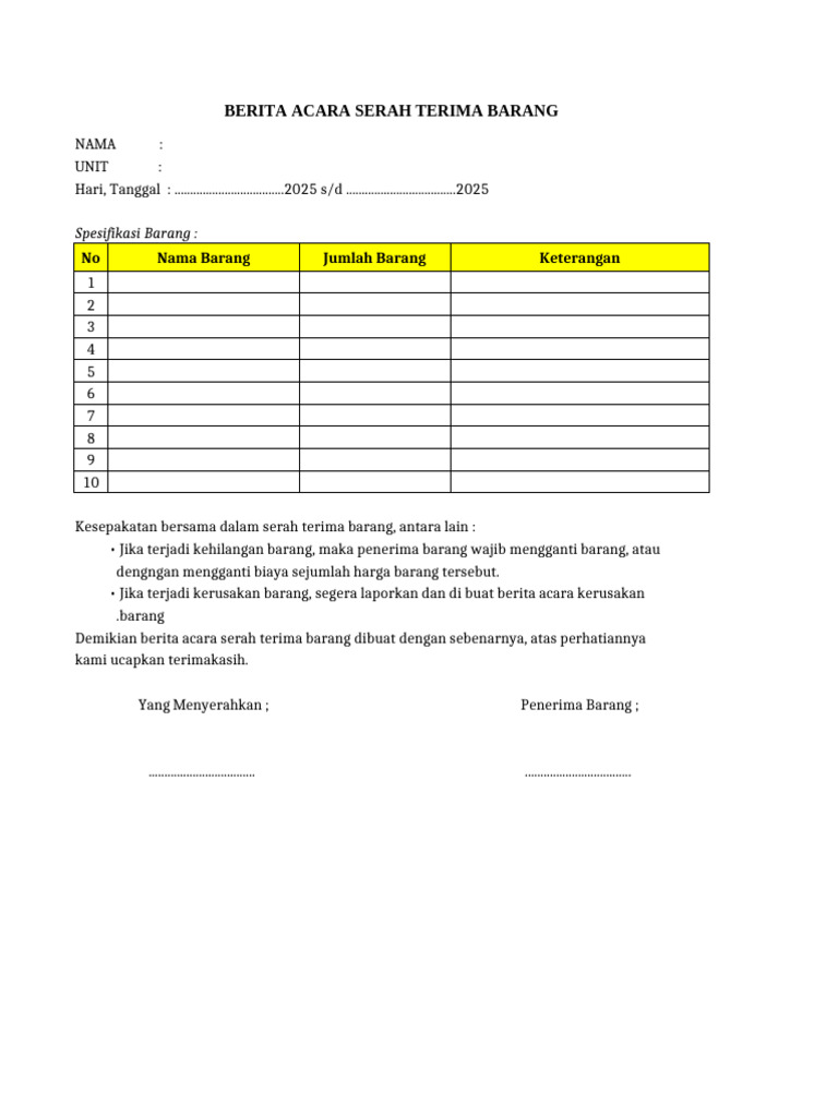 Serah Terima Barang | PDF