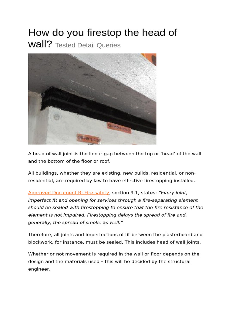 Firestopping Head of Wall Joints | PDF | Wall | Building Technology