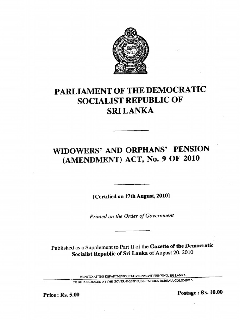 Widowers and Orphans Pension Amendment Act No 9 of 2010 | PDF | Pension ...