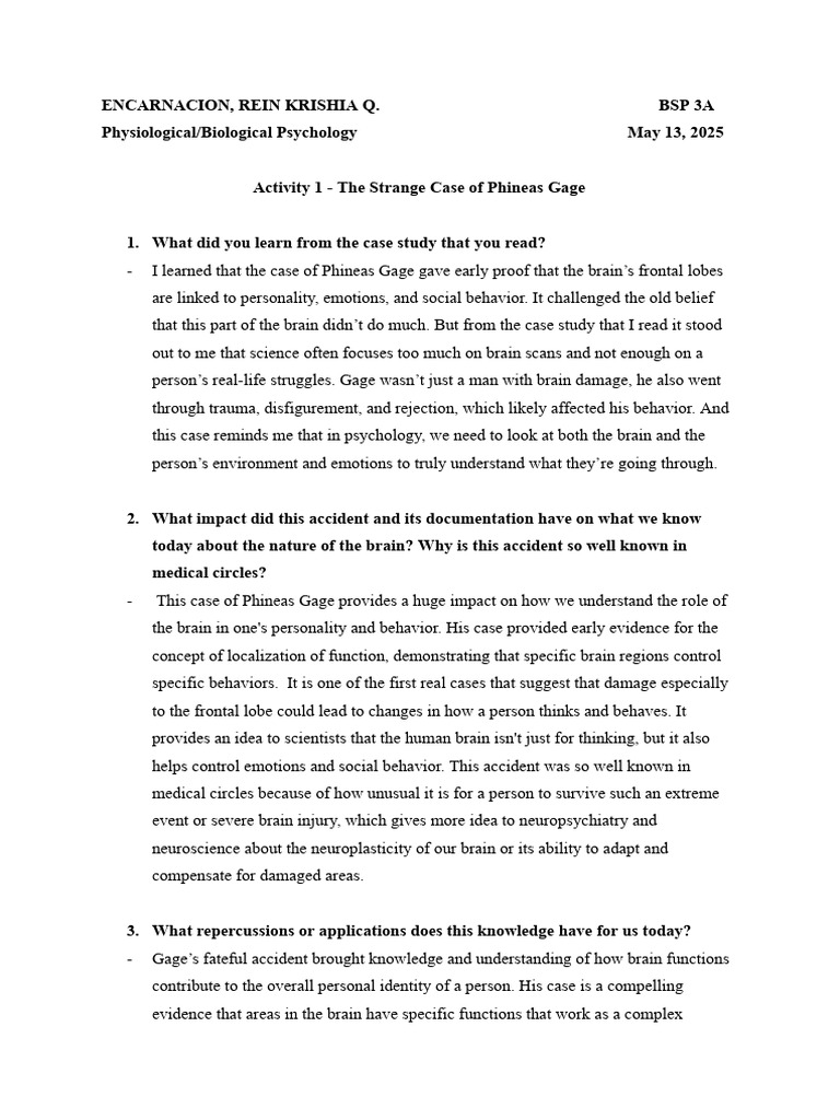 Activity 1 - ENCARNACION, Rein Krishia Q. | PDF | Psychology ...