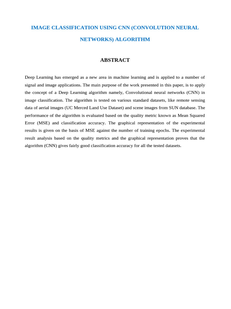 Image Classification Using Cnn Convolution Neural Networks Algorithm Pdf Deep Learning