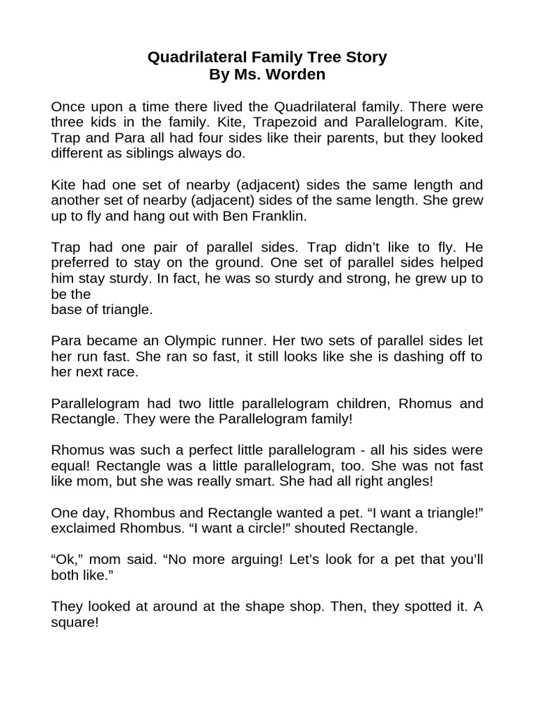 Quadrilateral Family Tree Story | PDF | Rectangle | Euclidean Geometry