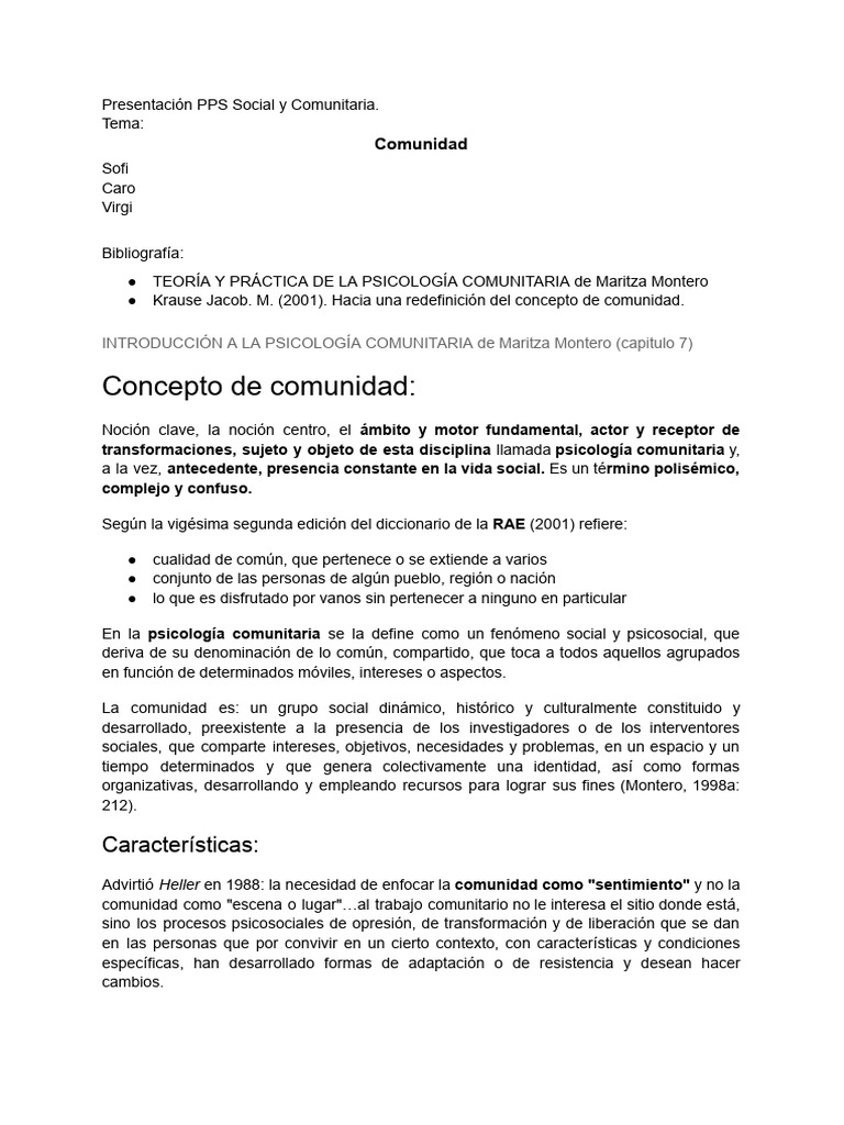Psicología Comunitaria: Conceptos Clave | PDF | Comunidad | Sicología