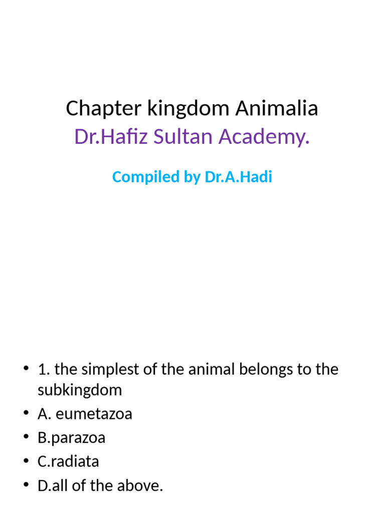 Chapter Kingdom Animalia 2 | PDF | Sponge | Biology