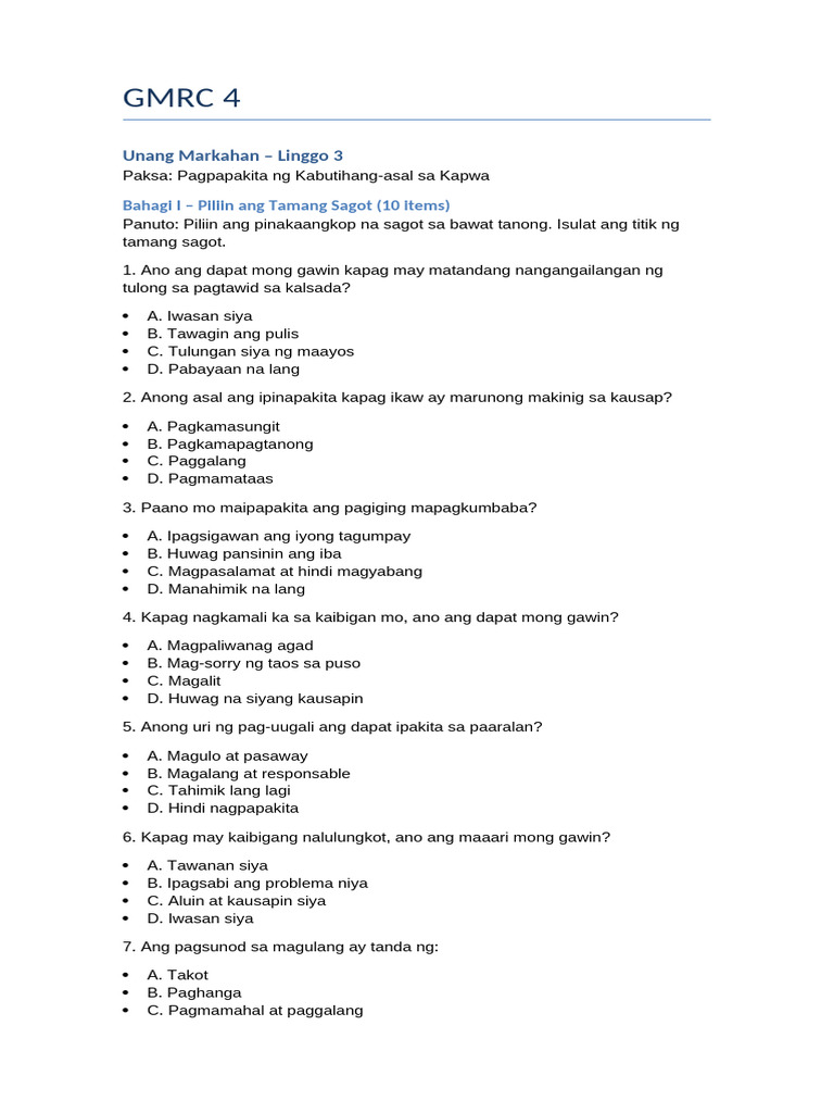 Summ - Test GMRC 4 q1 w3 | PDF
