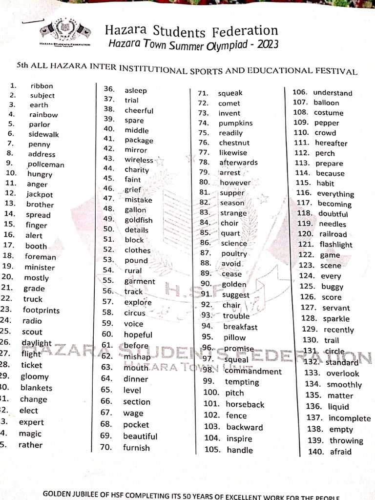 Spelling Bee Words List | PDF