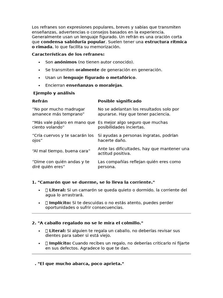Clase de Refranes | PDF