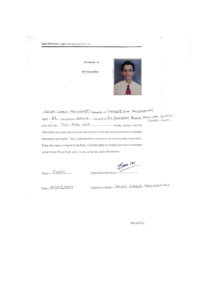 Steven Self Declaration | PDF