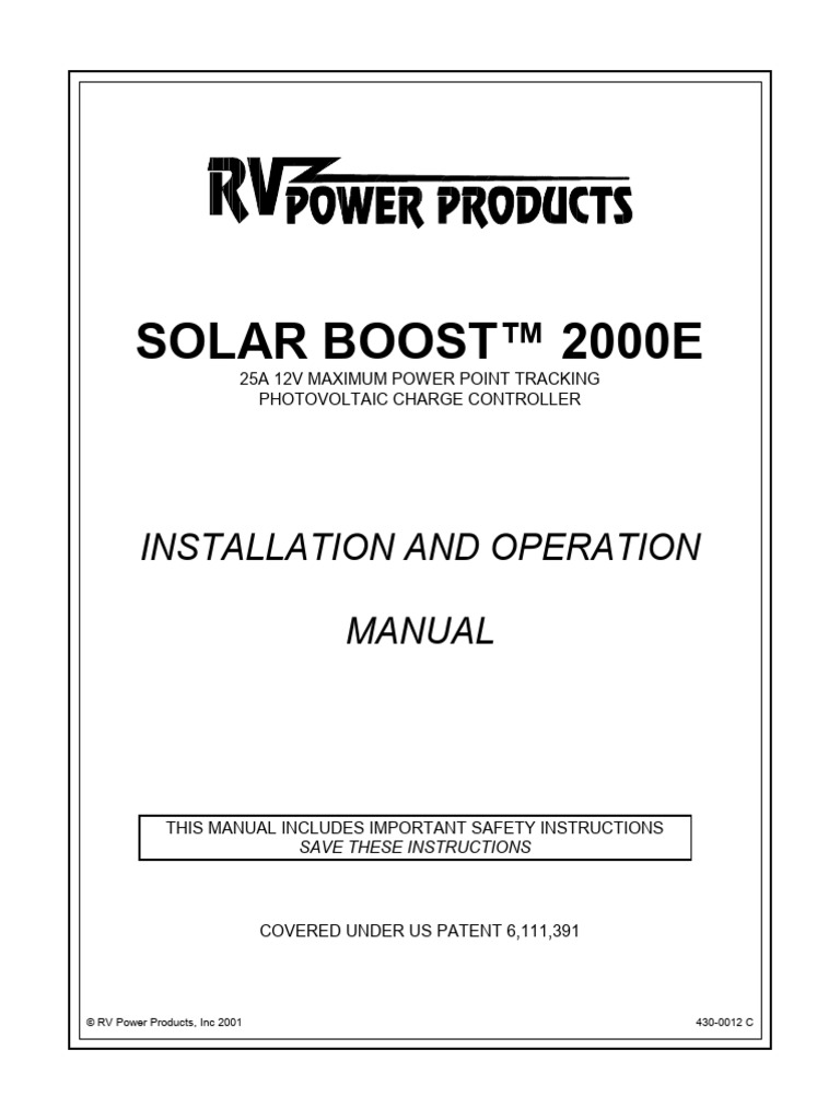 Solar Boost 2000E Manual | PDF | Photovoltaics | Solar Panel