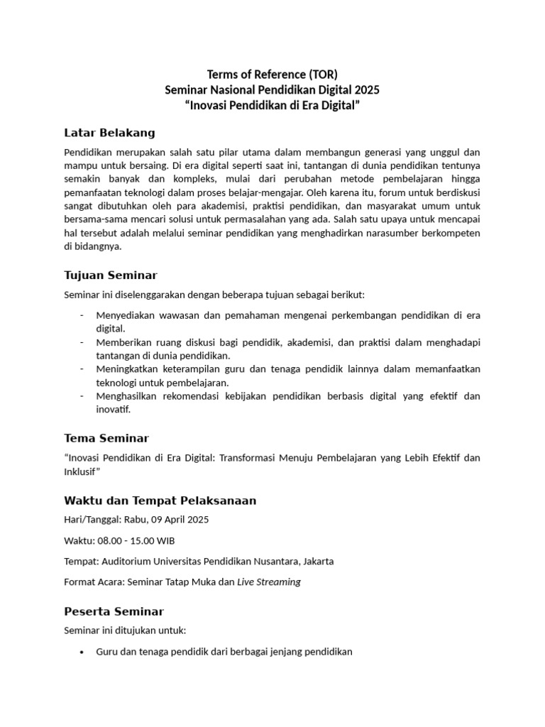 TOR Seminar Pendidikan Digital 2025 | PDF