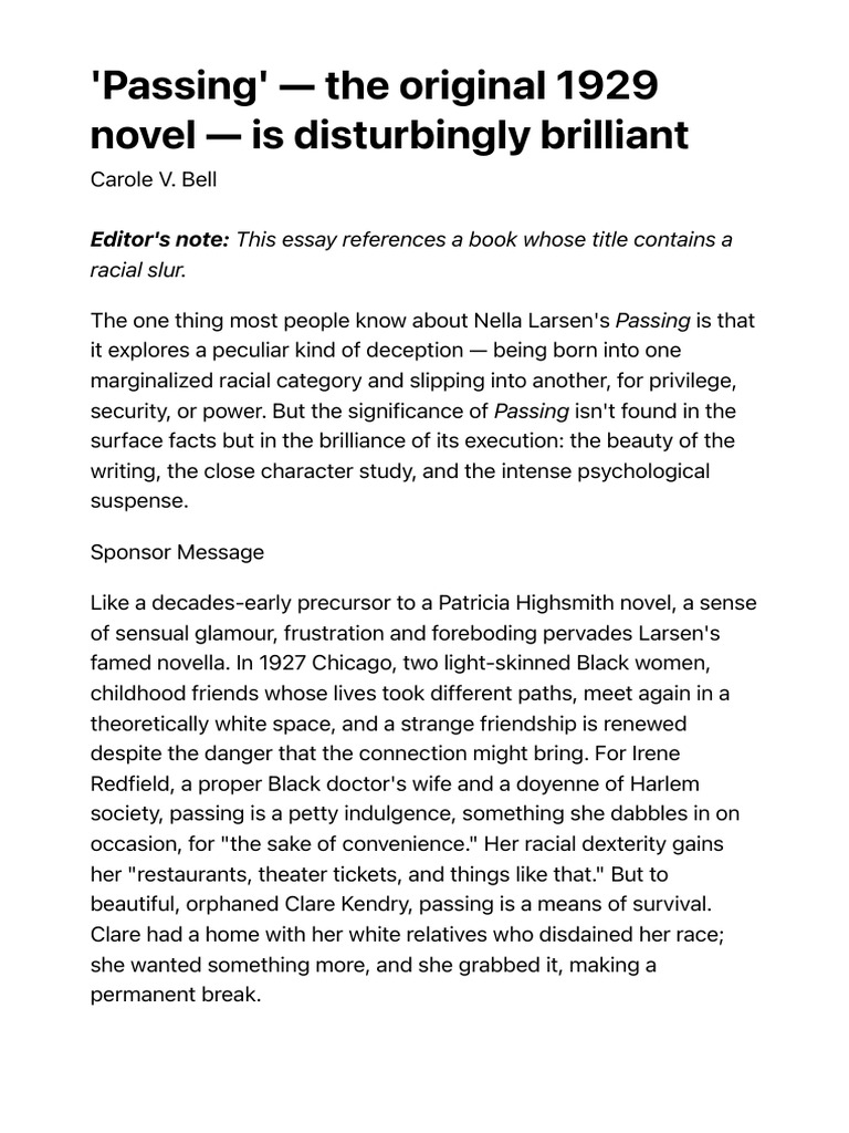 Essay - 'Passing,' by Nella Larsen - NPR | PDF