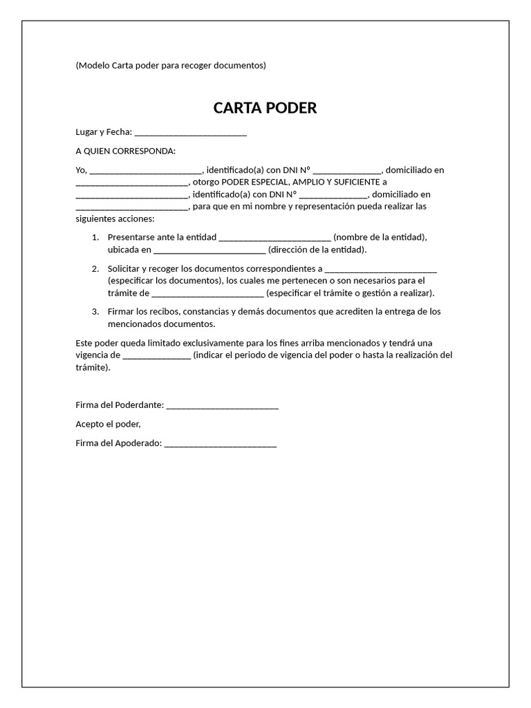 Modelo de Carta Poder para Documentos | PDF