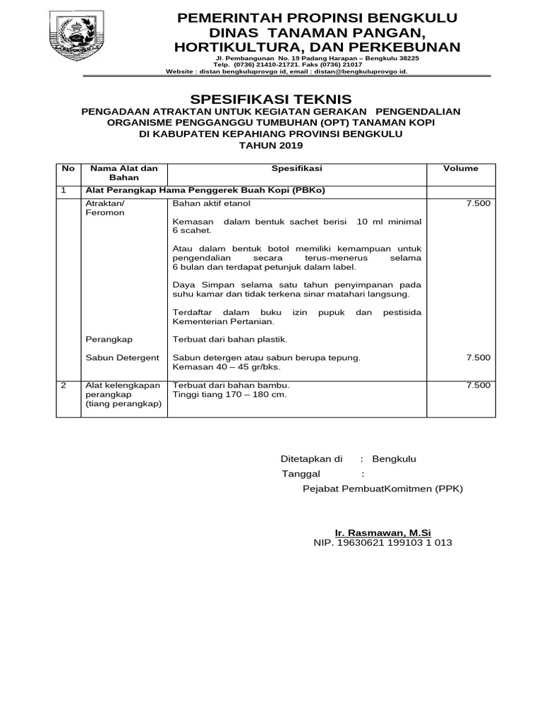 Spesifikasi Atraktan Dan Kelengkapanya KPHG | PDF