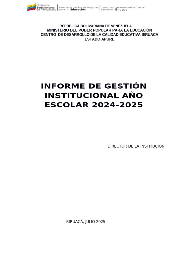 Modelo de Informe de Gestion 2024-2025 | PDF | Escuelas | Aprendizaje