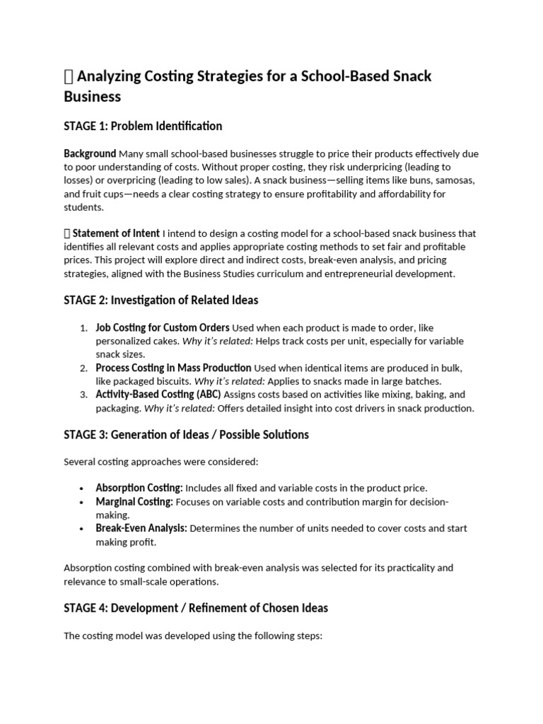 Costing Strategies for School Snack Business | PDF | Pricing | Business ...