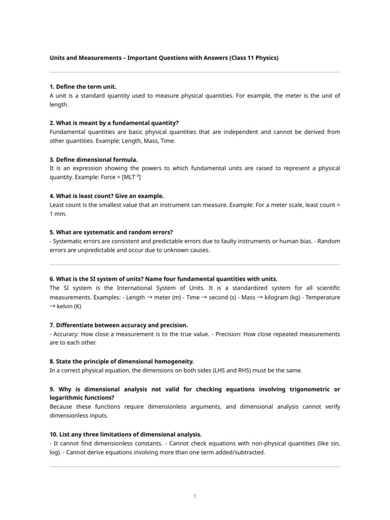 Key Concepts in Units and Measurements | PDF | Measurement | Accuracy ...