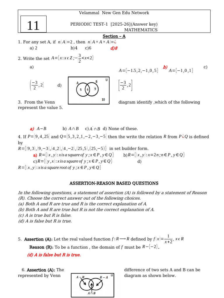 G11 Maths PT-1 Ak 2025-26 | PDF