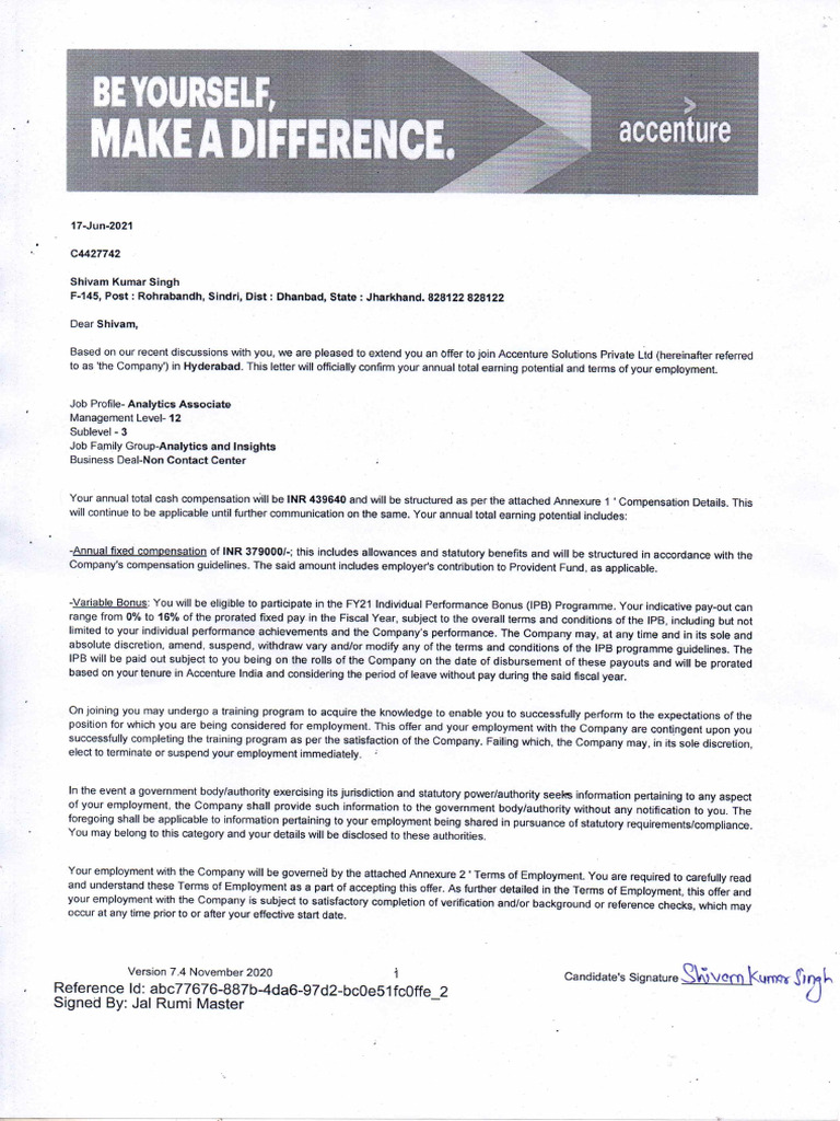 Offer Letter Signed | PDF
