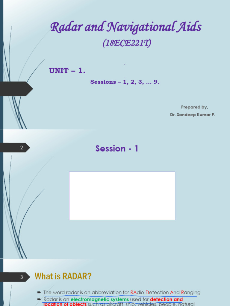 Radar and Navigational Aids: (18ECE221T) | PDF | Radar | Transmitter