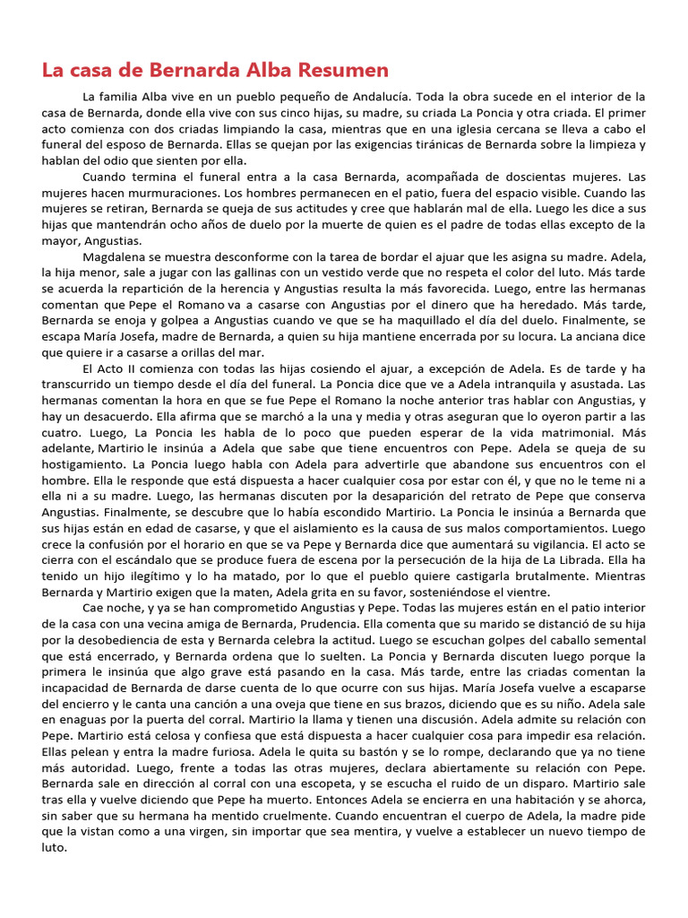 La Casa de Bernarda Alba Resumen-Analisis-personajes | PDF | Poncio ...