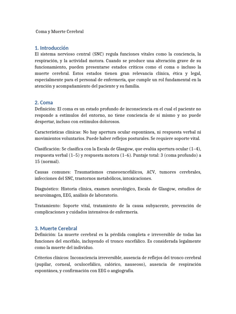 Coma vs Muerte Cerebral: Definiciones y Criterios | PDF | Coma | Medicina