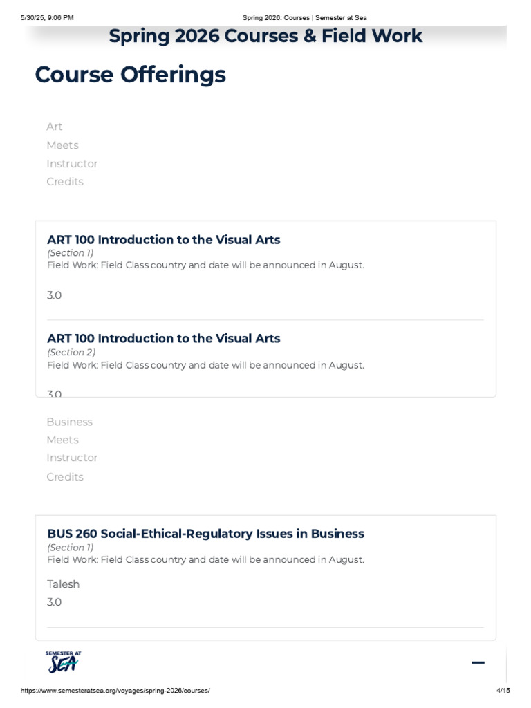 Spring 2026 - Courses - Semester at Sea | PDF | Liberal Arts Education ...
