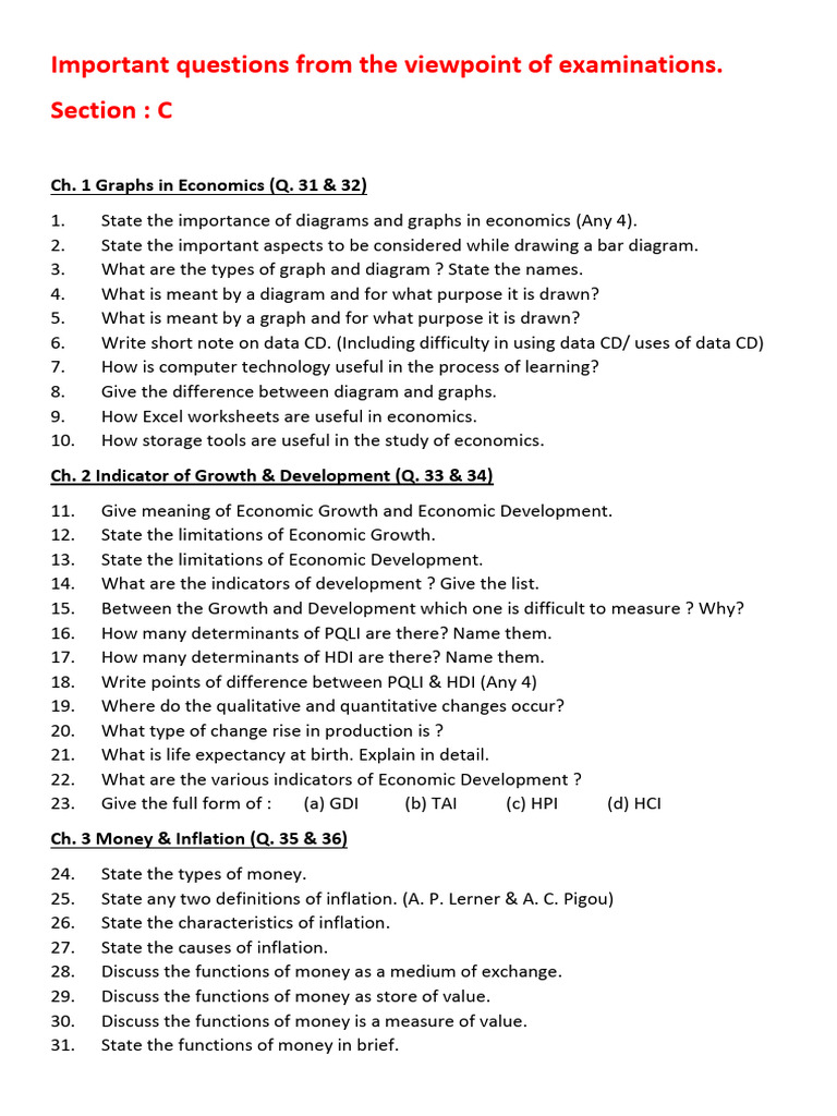 XII-ECO-Sec-C Important Questions From The Viewpoint of Examinations | PDF | Poverty ...