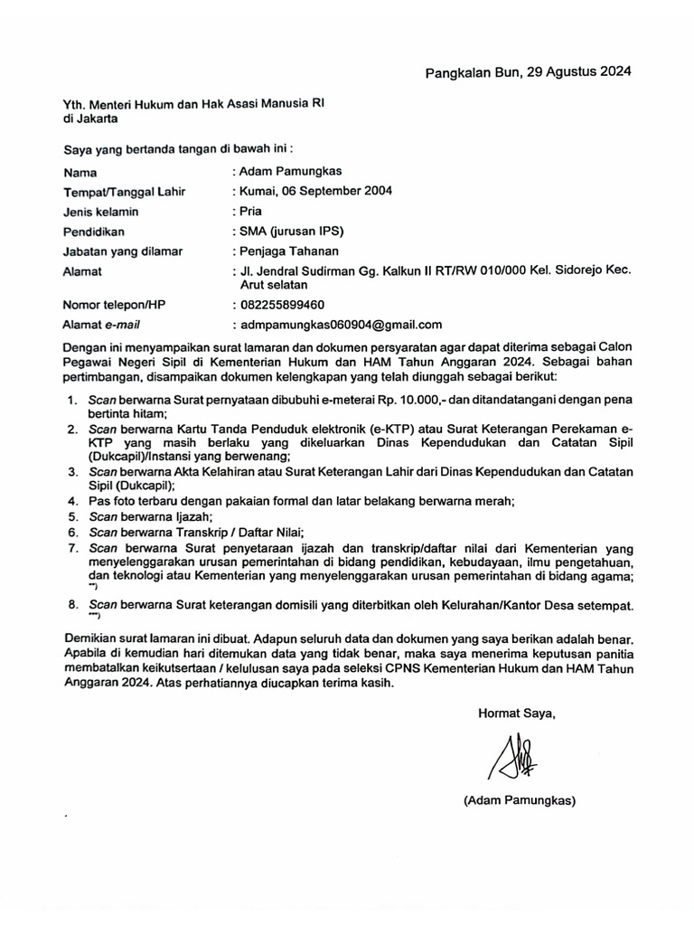Surat Lamaran Adam | PDF