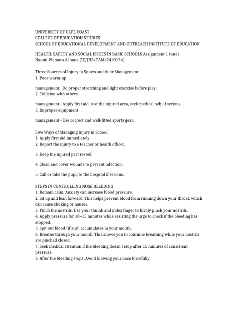 Health Safety First Aid Notes | PDF