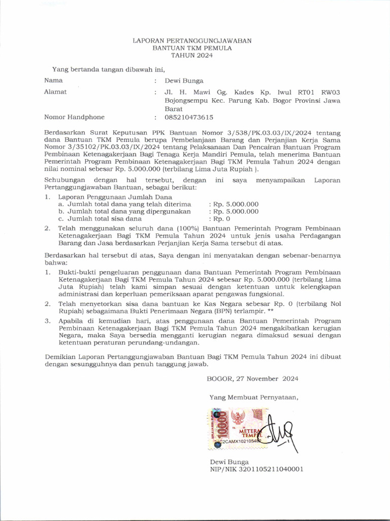 LPJ Dewi Bunga | PDF