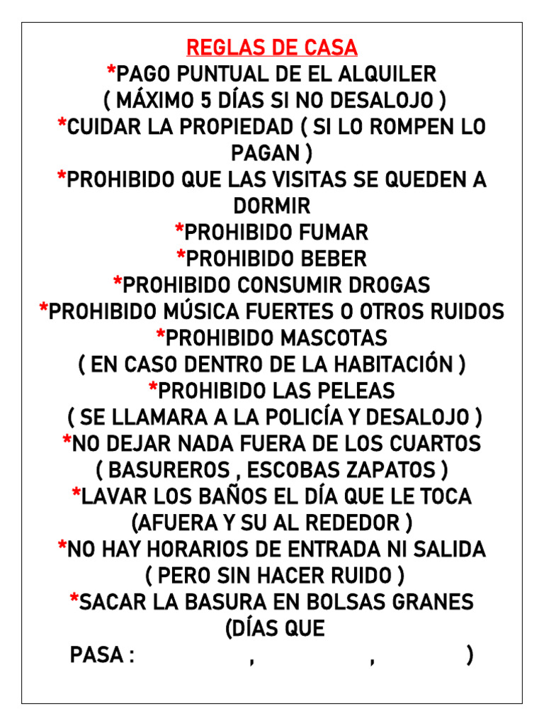 Reglas de Casa | PDF