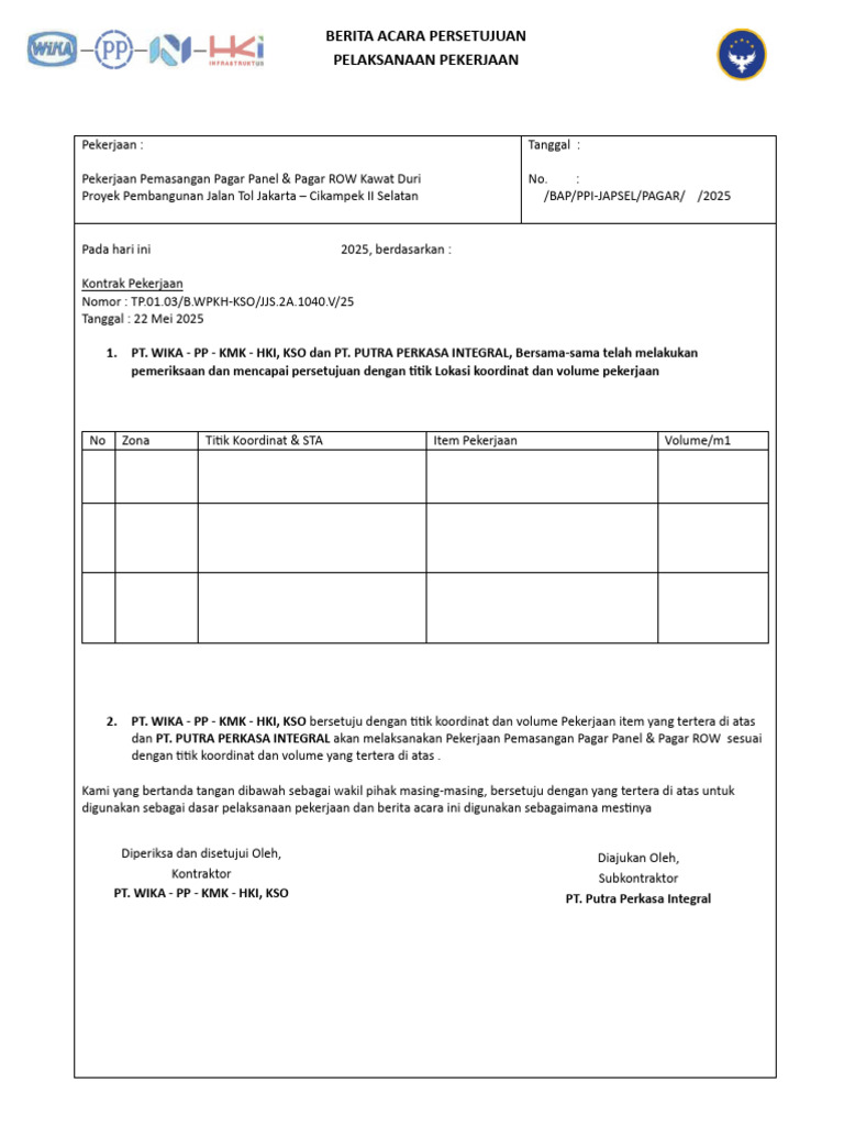 Persetujuan Pemasangan Pagar Proyek Tol | PDF