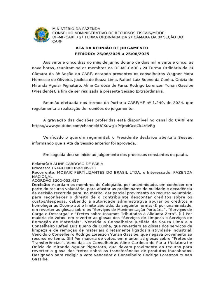 Ata da Sessão do CARF - 25/06/2025 | PDF