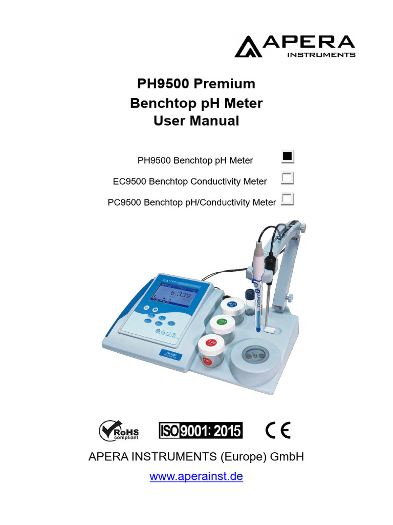 PH9500 Benchtop pH Meter Manual | PDF | Ph | Calibration