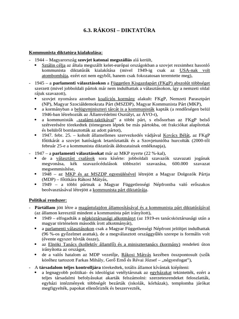 6.3. Rakosi Diktatura | PDF