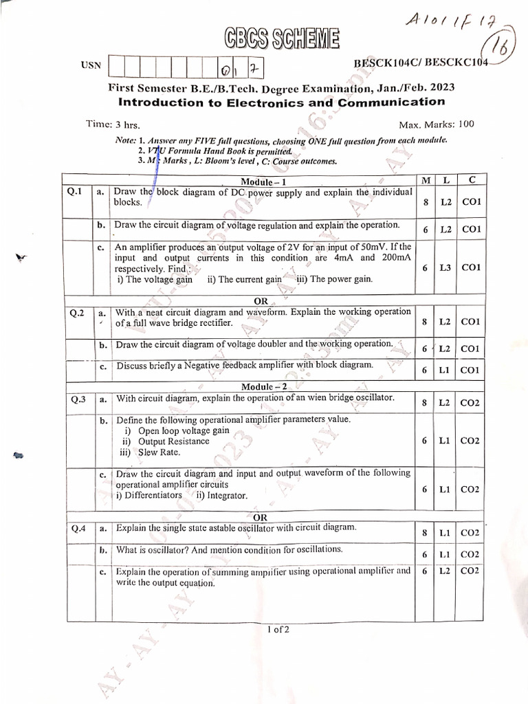 BESCK104C - VTU Question Paper - 2023 Jan Exam | PDF