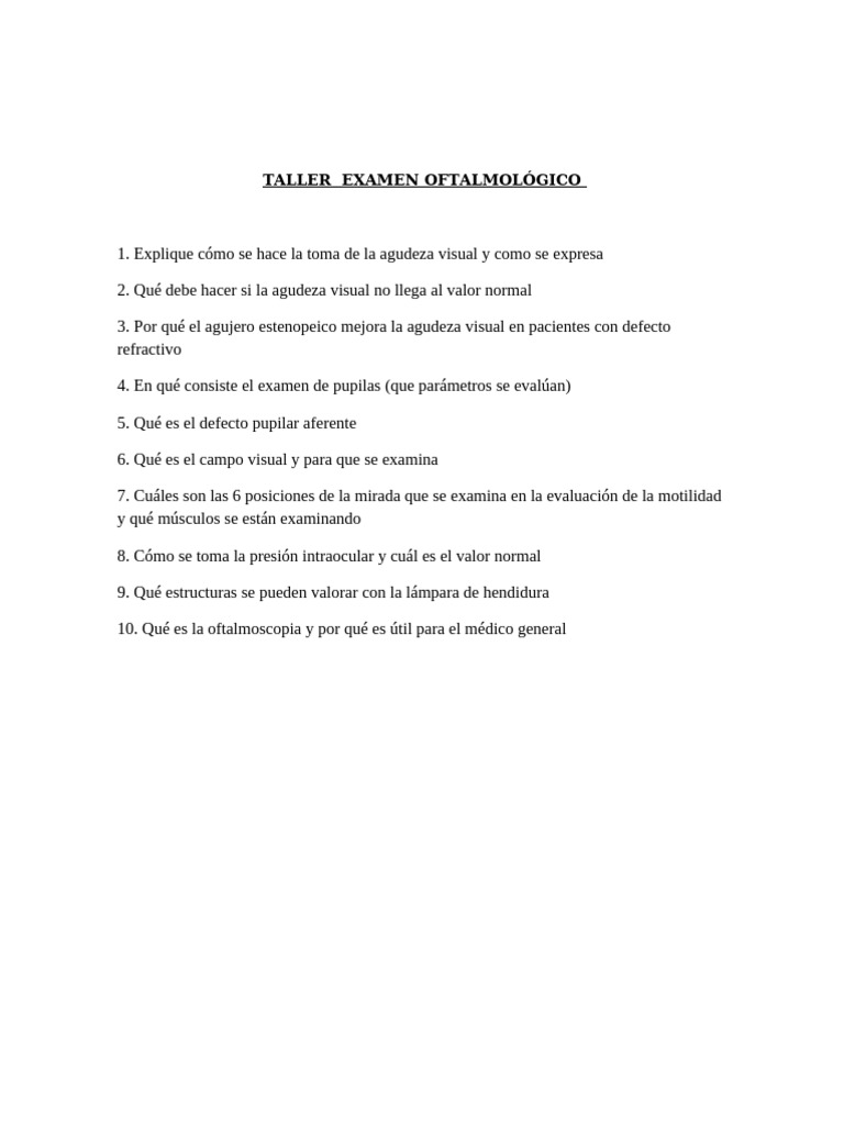 Taller Examen Oftalmologico | PDF