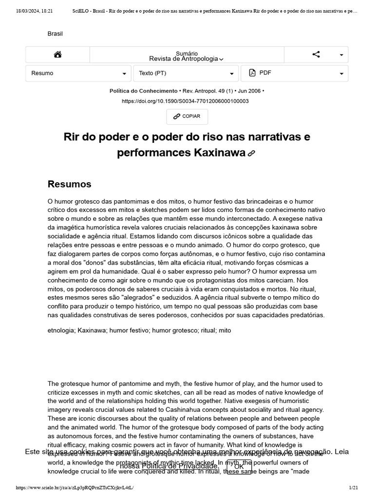Rir Do Poder e o Poder Do Riso Nas Narrativas e Performances Kaxinawa ...