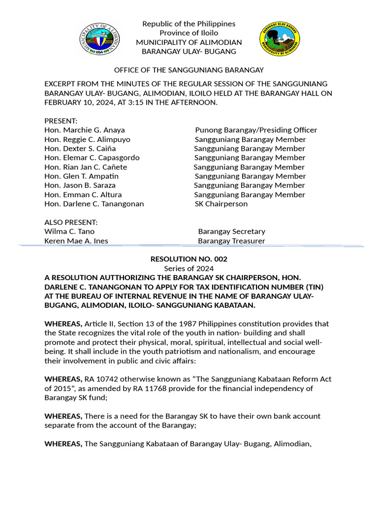 SK Resolution for Financial Assistance | PDF | Government