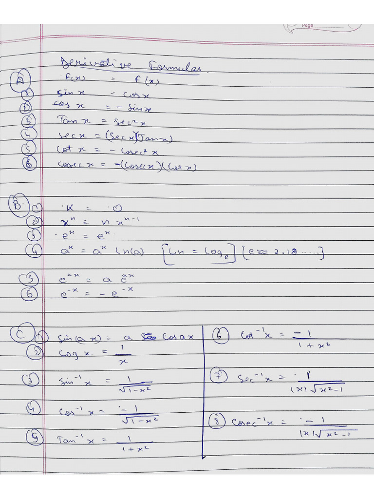 Derivative Formulae 11-12th | PDF