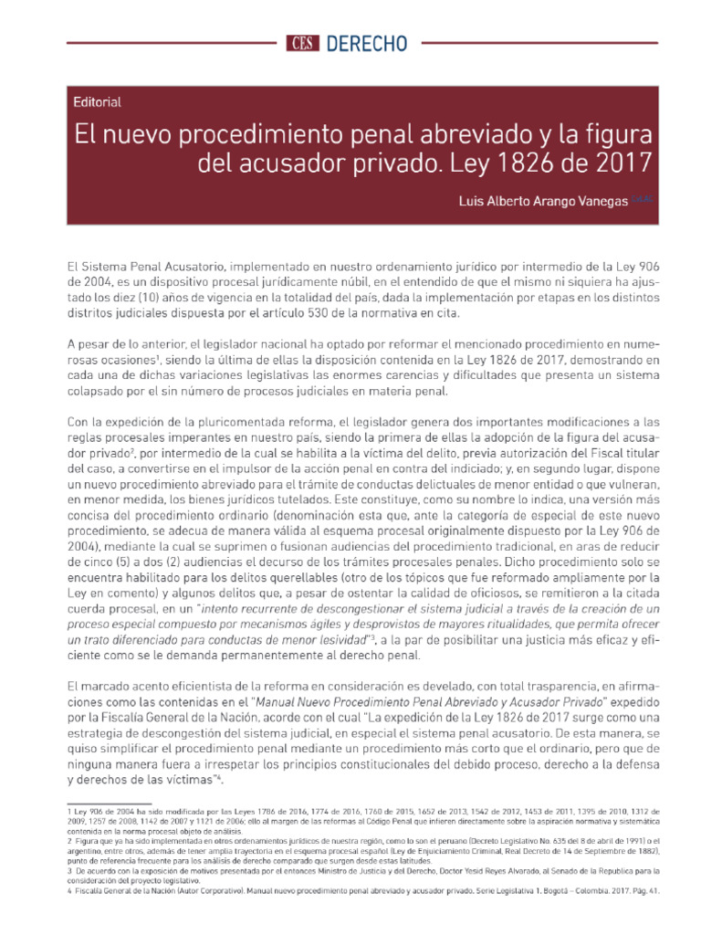 Vista de El Nuevo Procedimiento Penal Abreviado y La Figura Del Acusador Privado. Ley 1826 de ...