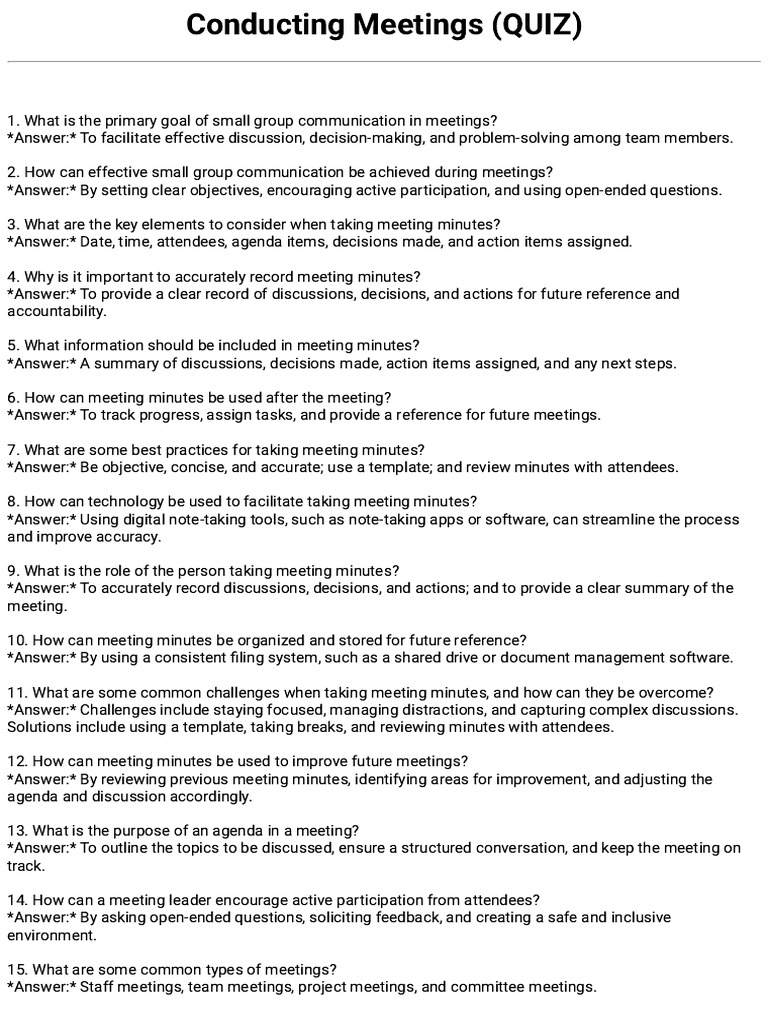 Conducting Meetings (QUIZ) 1750408721 | PDF | Web Conferencing