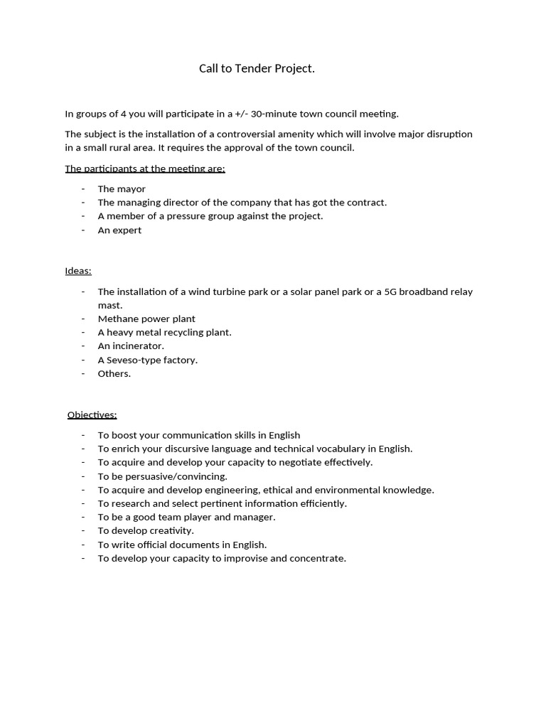 Call To Tender Project 1 | PDF