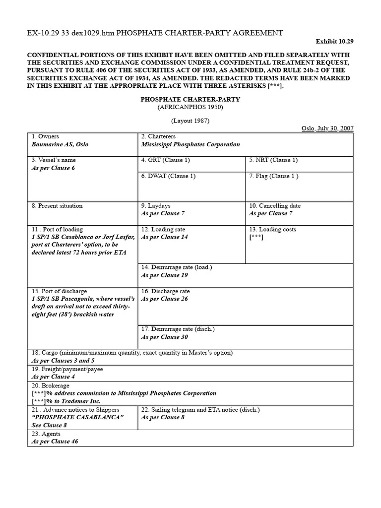 Phosphate Charter-Party Agreement | PDF | Shipping