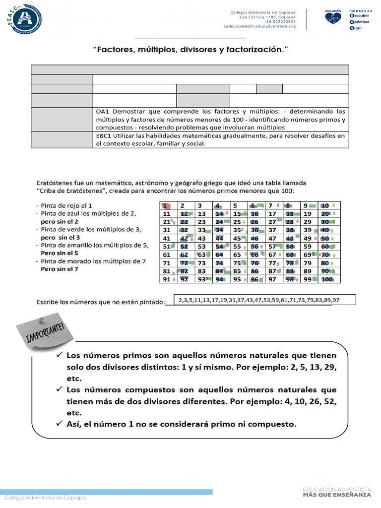Respuestas EV, Formativa Factores, Multiplos, Divisoresm Factorización. | PDF | Número primo ...