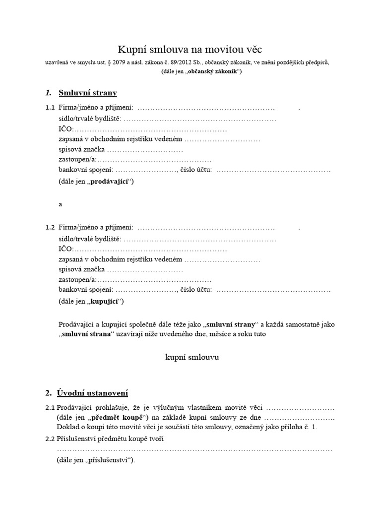 VZOR Kupni Smlouva Movita Vec PDF | PDF