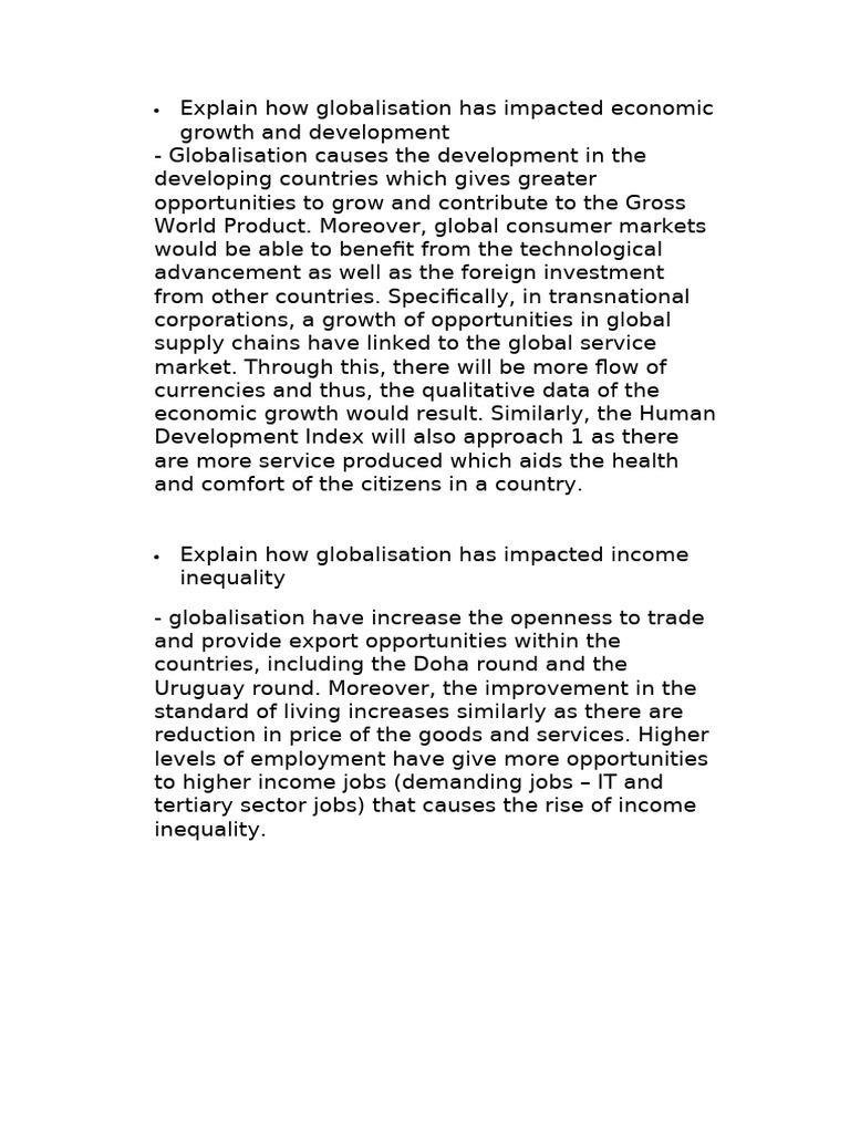 Explain How Globalisation Has Impacted Economic Growth and Development | PDF | Gini Coefficient ...
