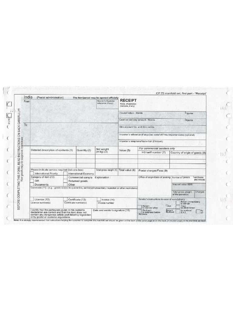 Customs Declaration Form India Post | PDF