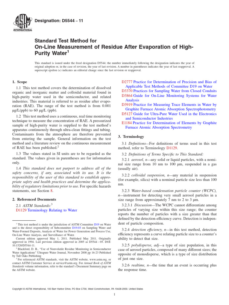D5544-11 Standard Test Method For On-Line Measurement of Residue After ...